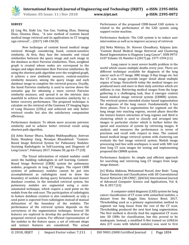 IRJET- Content based Medical Image Retrieval for Diagnosing Lung Diseases using CT Imaging Sign ...