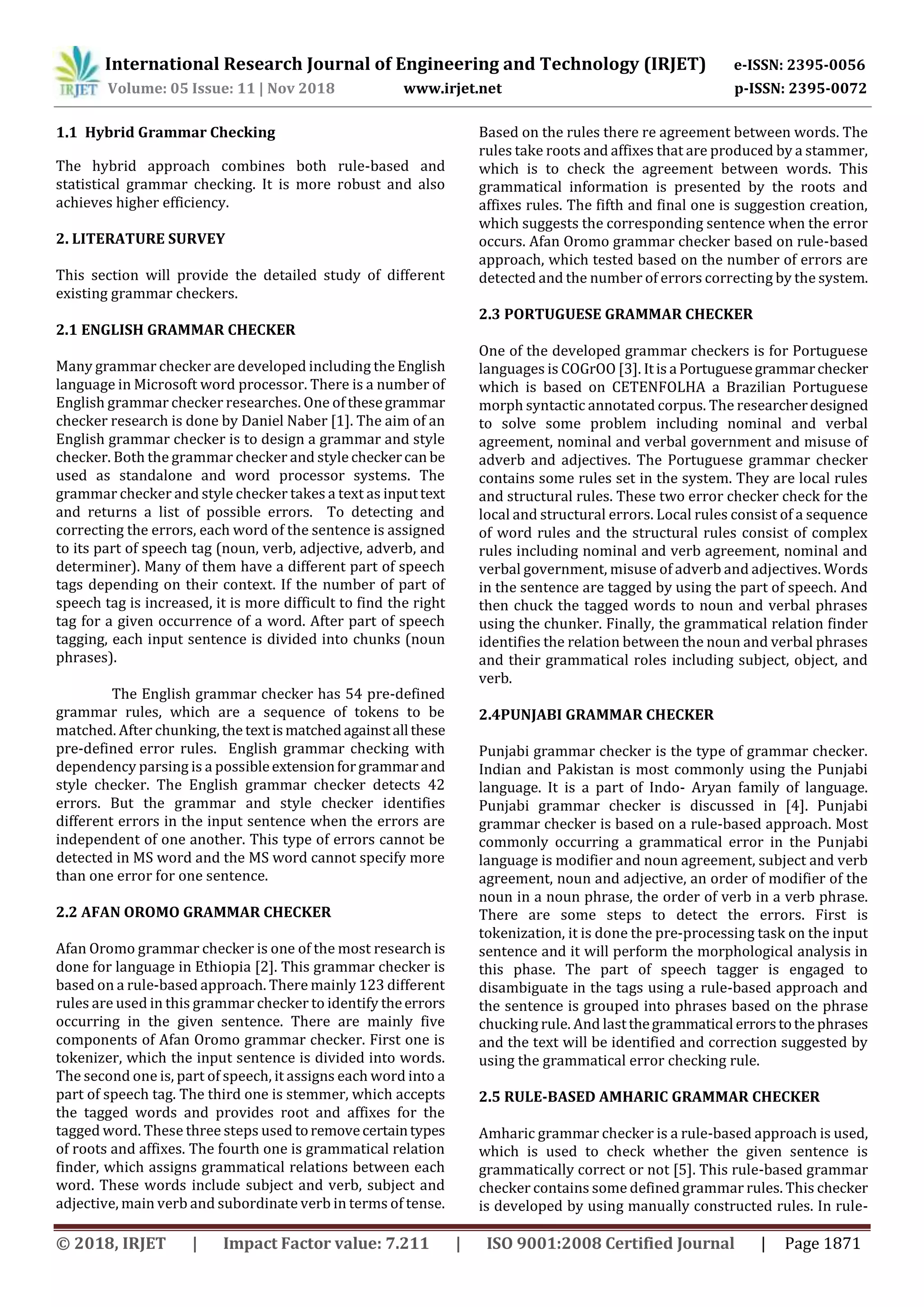 IRJET- Survey on Grammar Checking and Correction using Deep Learning for Indian Languages | PDF ...