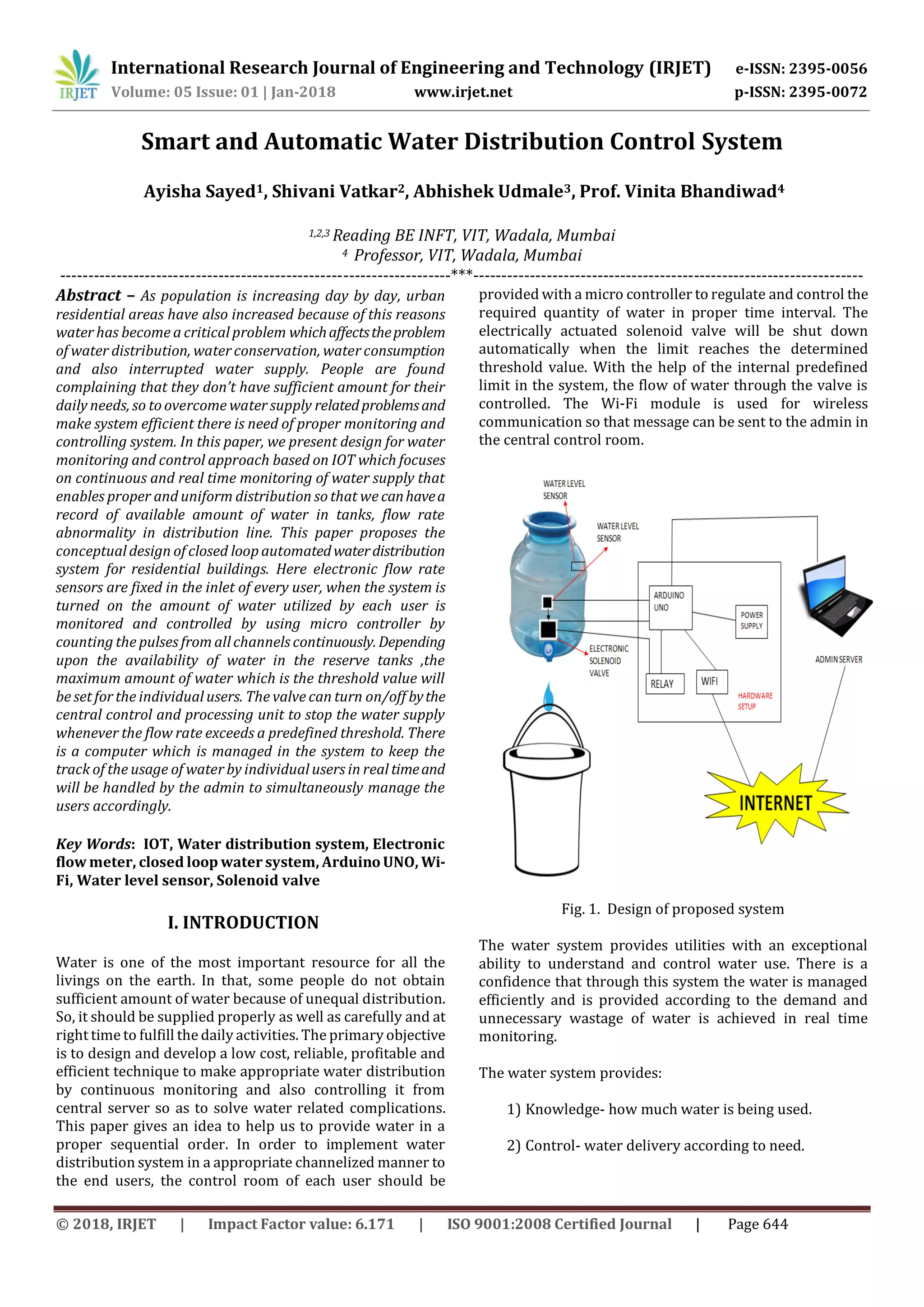 IRJET-Smart and Automatic Water Distribution Control System | PDF