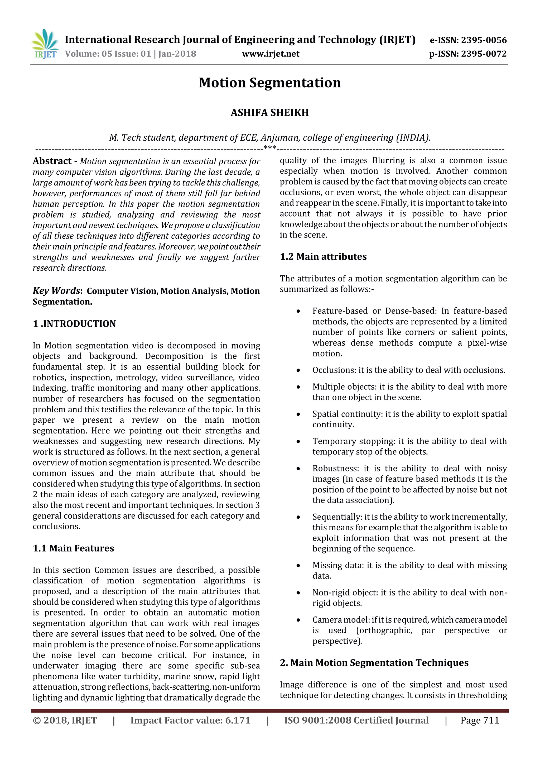 IRJET-Motion Segmentation | PDF