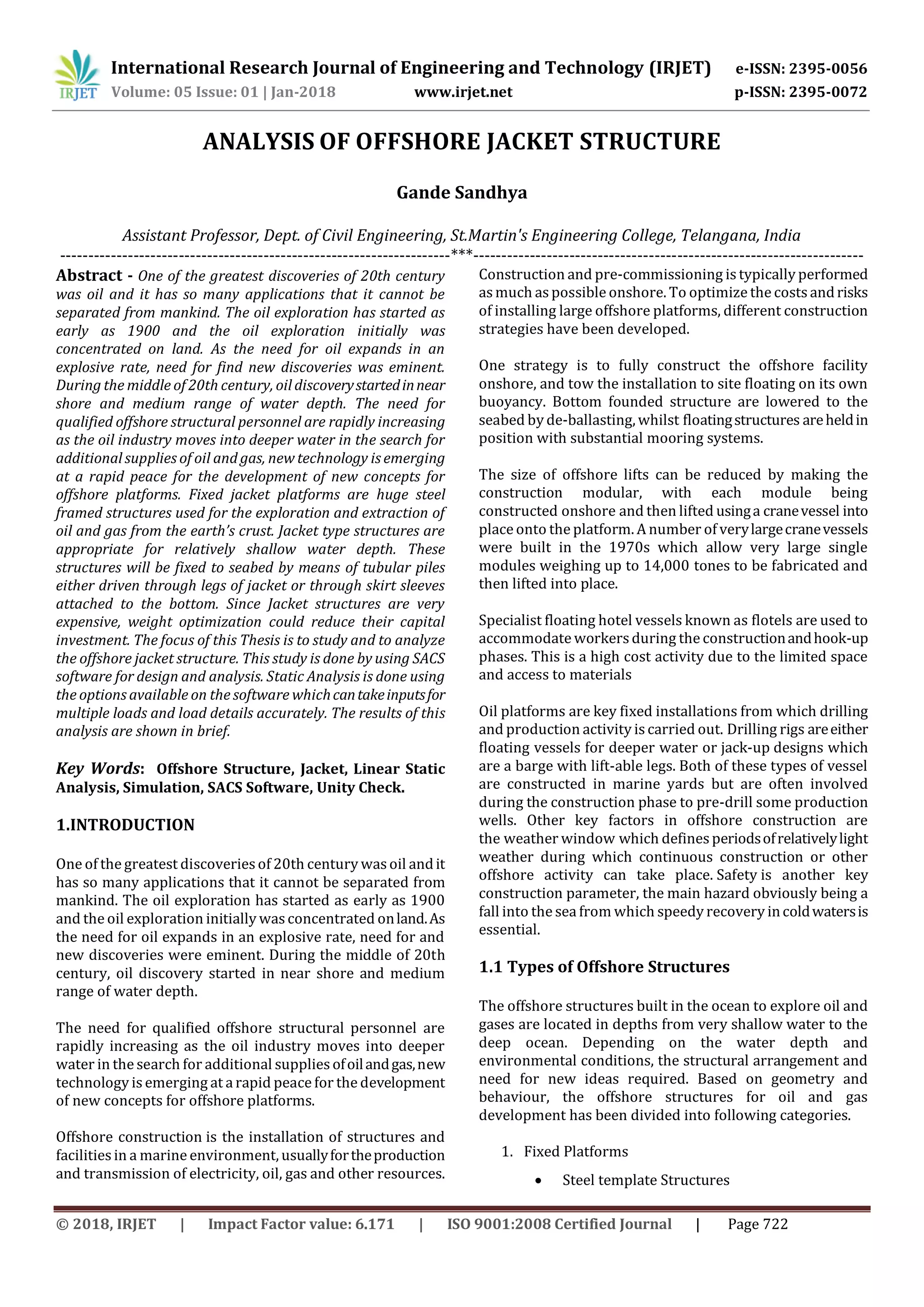 Irjet Analysis Of Offshore Jacket Structure Pdf