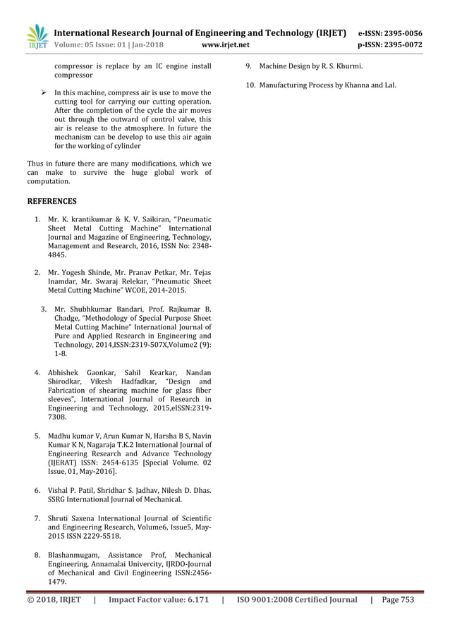 irjet-Design and Fabrication of Pneumatic Sheet Metal Cutting Machine-A ...