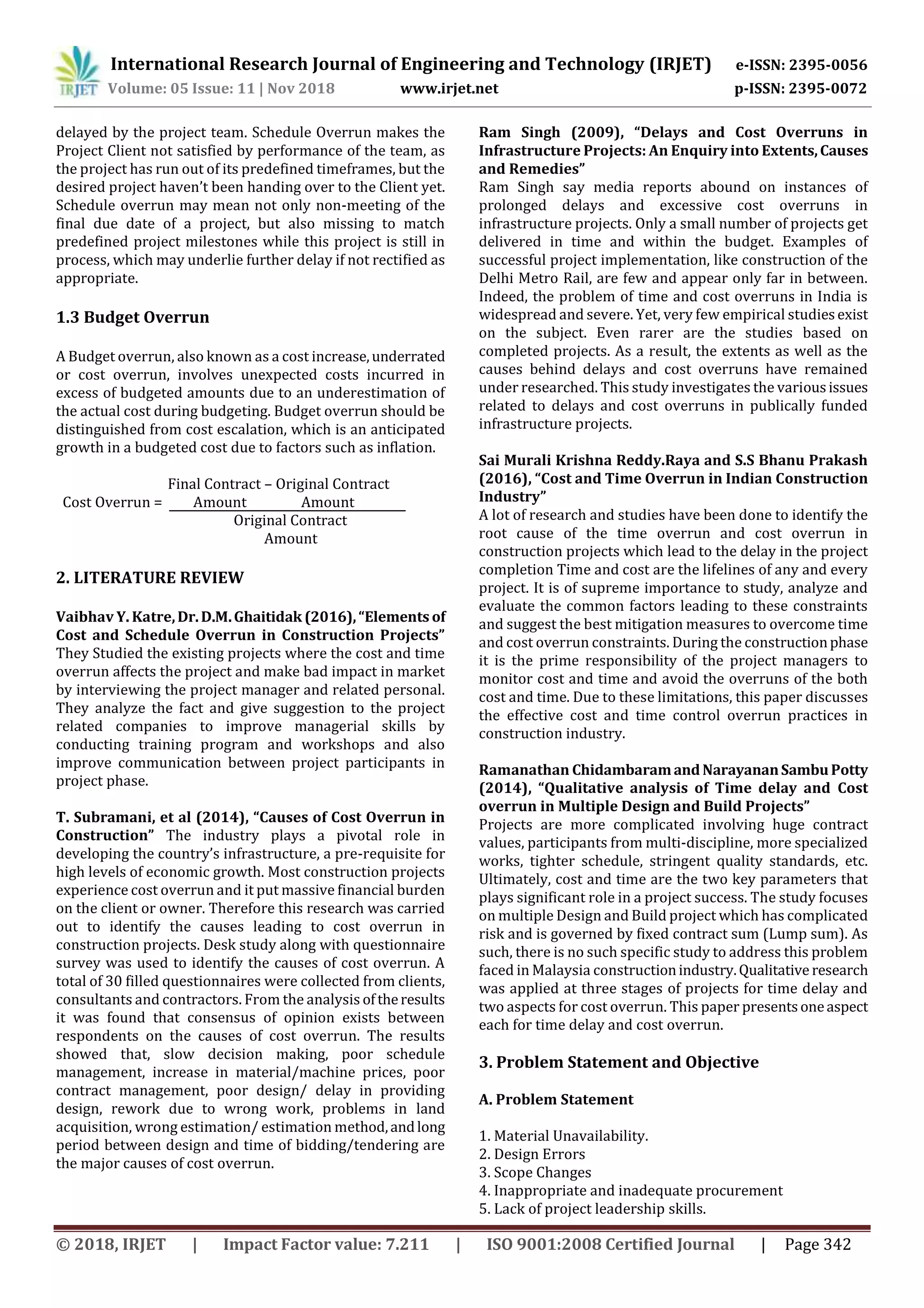 IRJET- Review Paper on “Budget and Schedule Overrun in the Construction ...