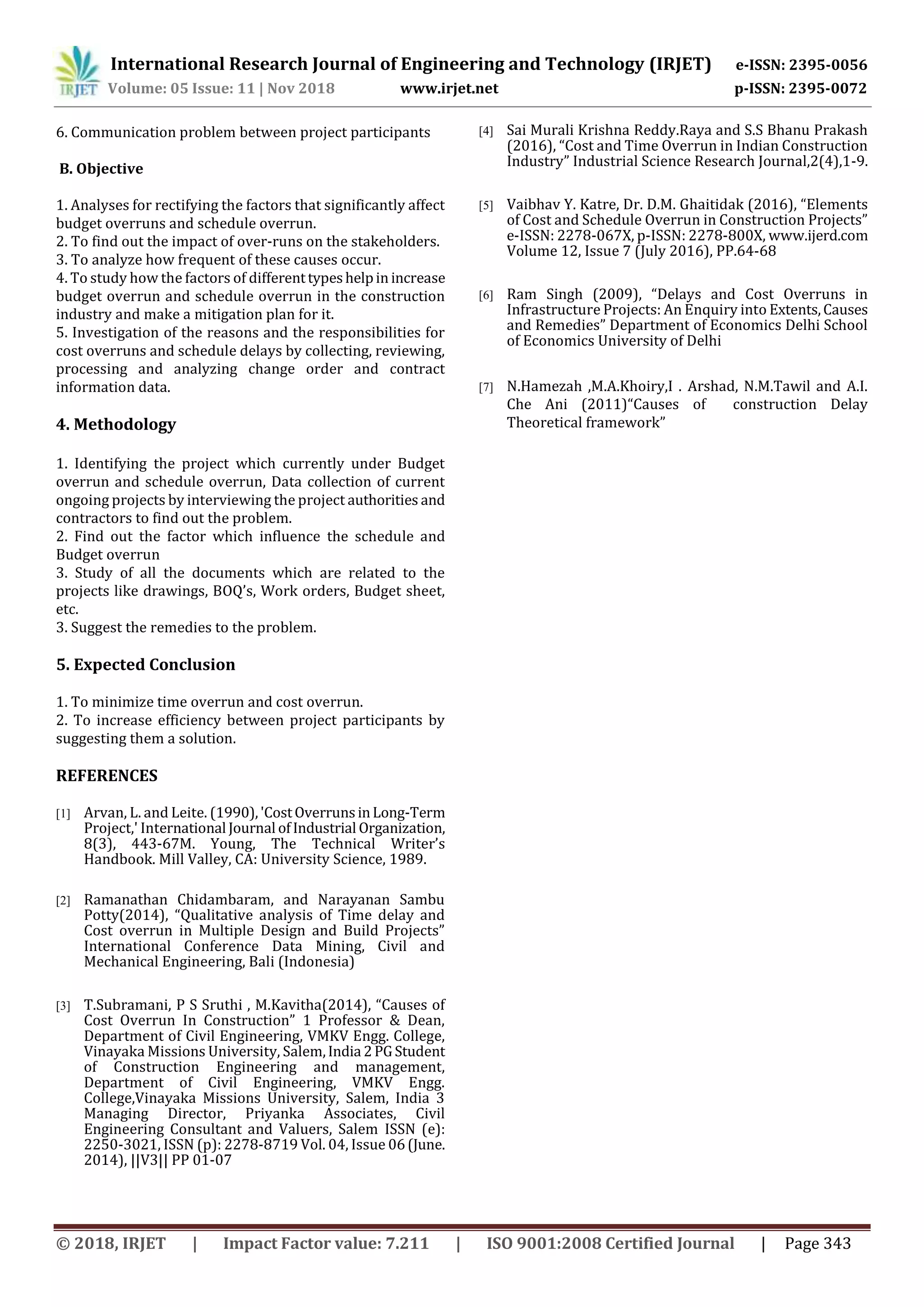 IRJET- Review Paper on “Budget and Schedule Overrun in the Construction ...