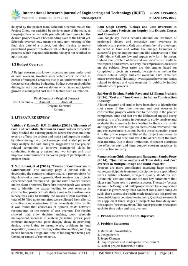 IRJET- Review Paper on “Budget and Schedule Overrun in the Construction ...