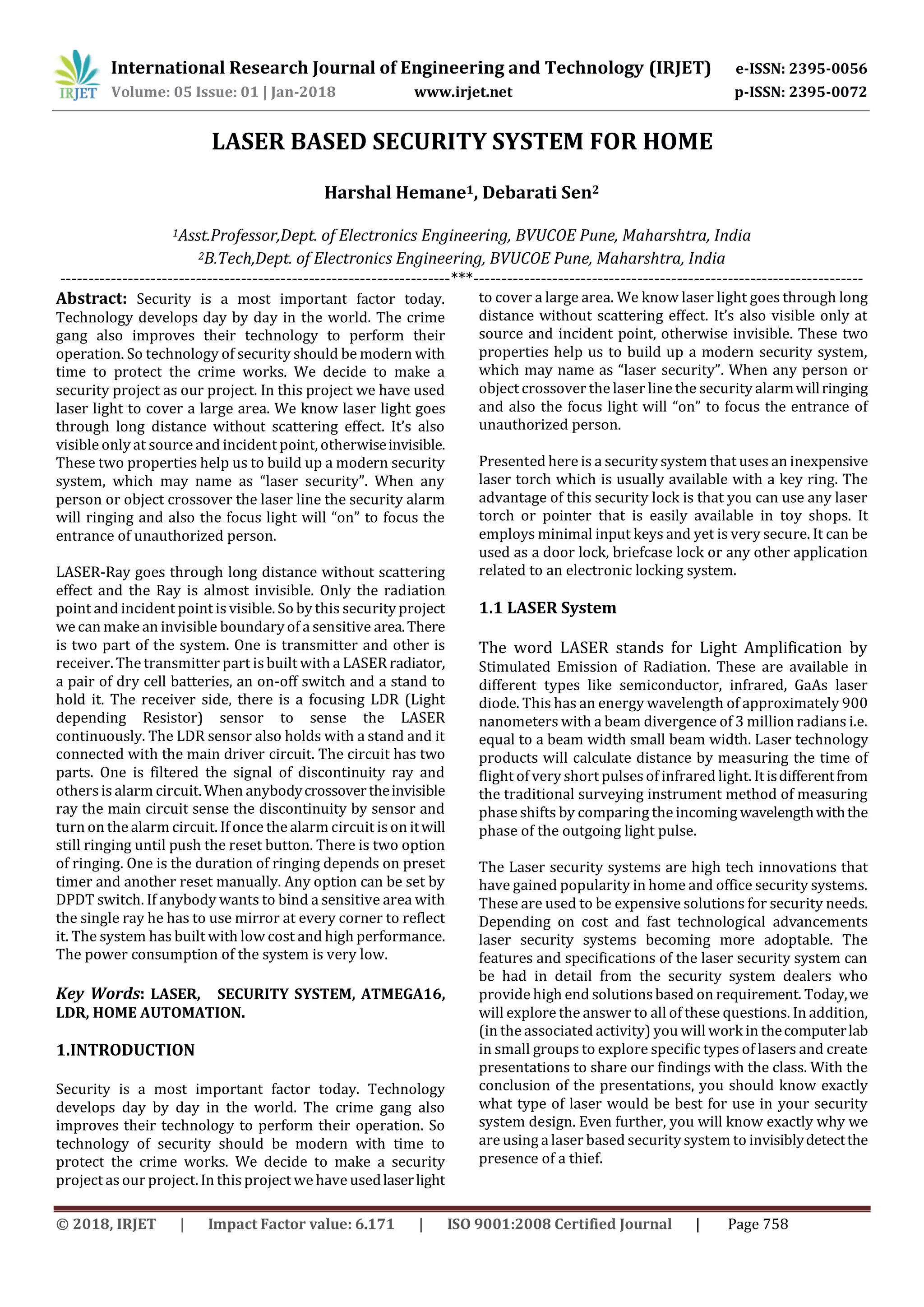 IRJET-Laser Based Security System for Home | PDF