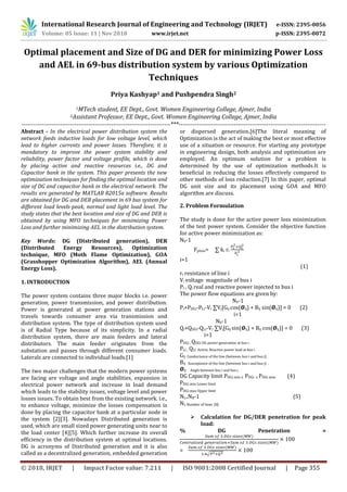 IRJET- Optimal Placement and Size of DG and DER for Minimizing Power Loss and AEL in 69-Bus ...