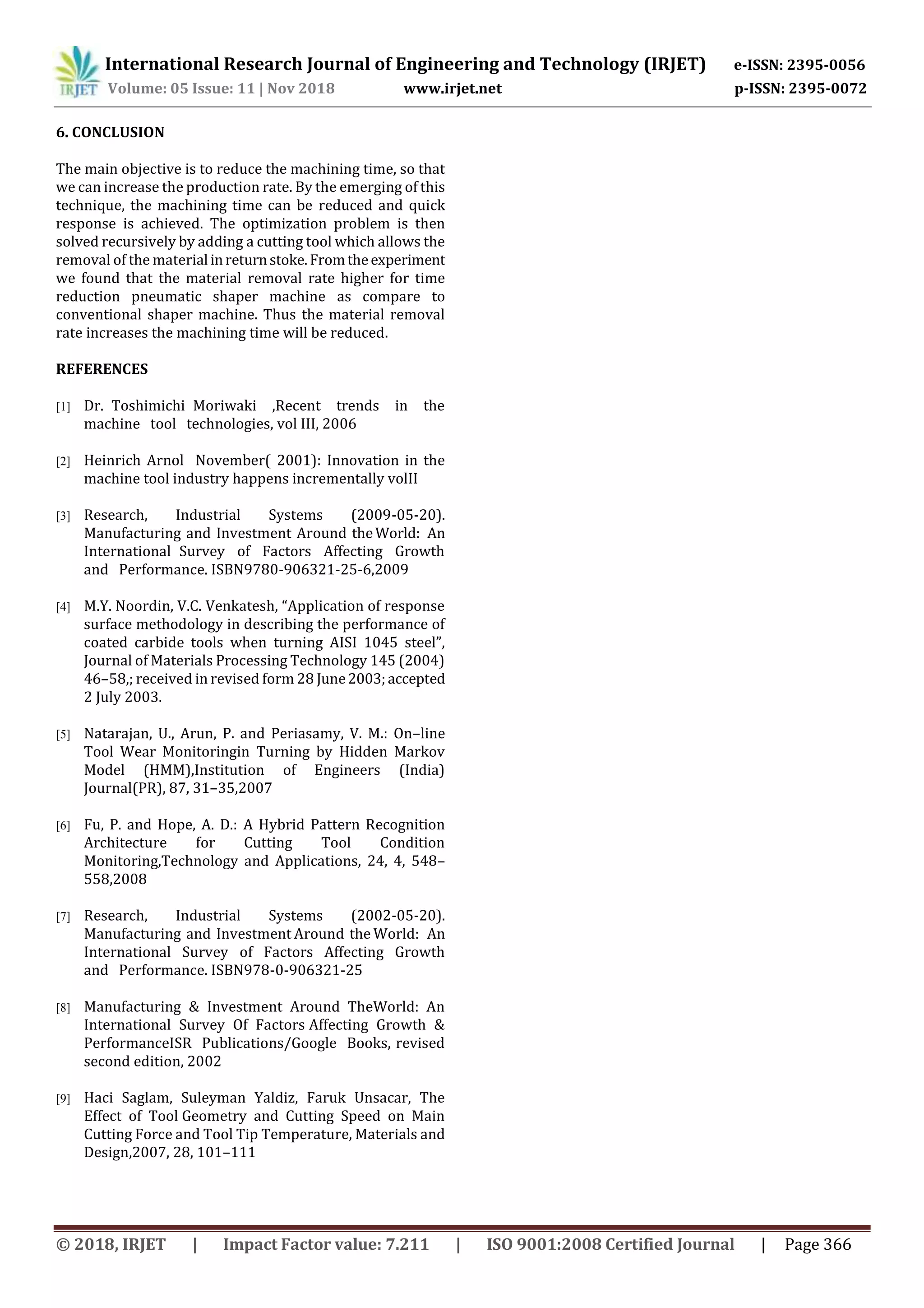 IRJET- Material Removal Rate (MRR) Study in Time Reduction Pneumatic Shaper Machine | PDF