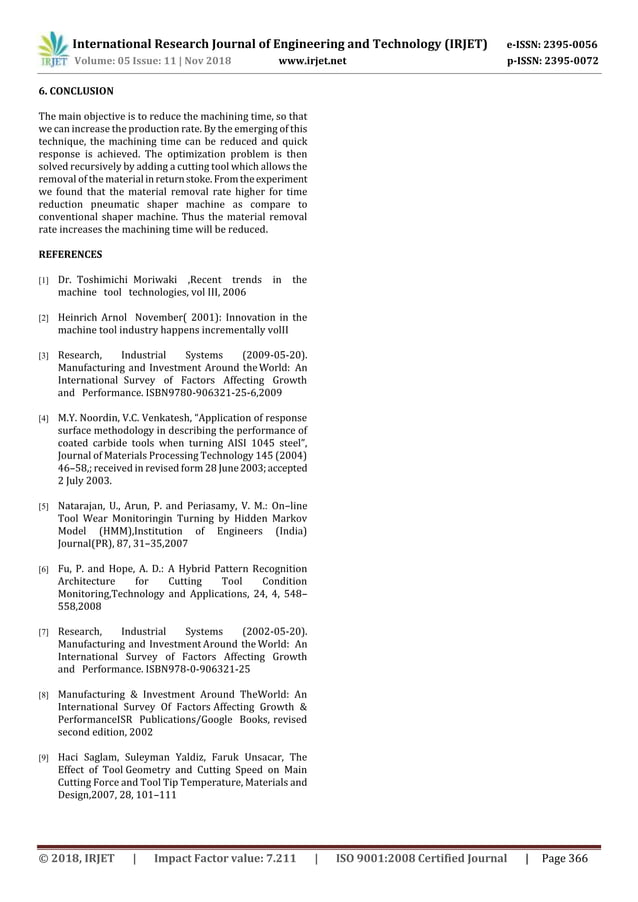 IRJET- Material Removal Rate (MRR) Study in Time Reduction Pneumatic ...