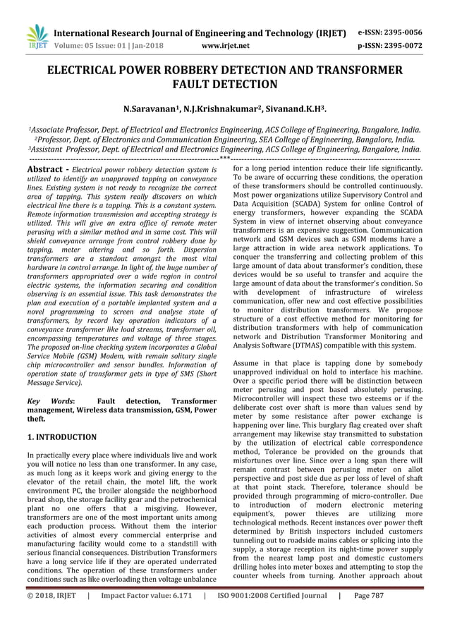 IRJET-Electrical Power Robbery Detection and Transformer Fault Detection | PDF