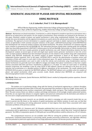 IRJET- Kinematic Analysis of Planar and Spatial Mechanisms using ...