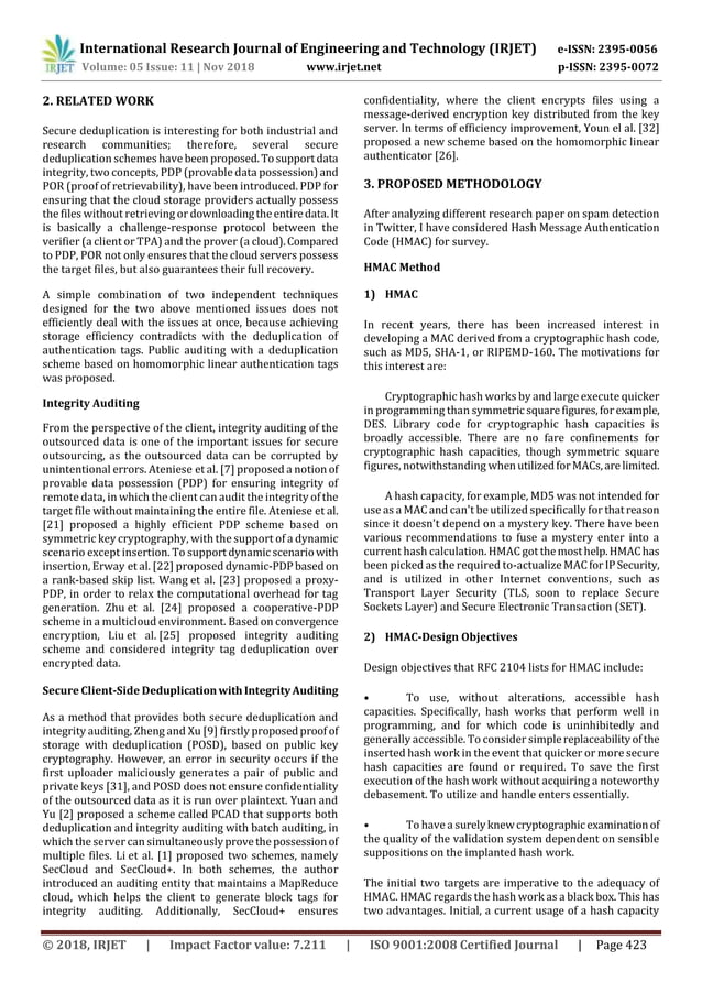 IRJET- Secure Data Deduplication for Cloud Server using HMAC Algorithm | PDF | Cloud Computing ...