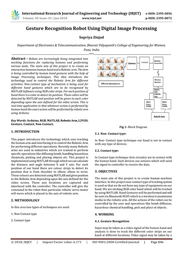IRJET-Gesture Recognition Robot using Digital Image Processing | PDF