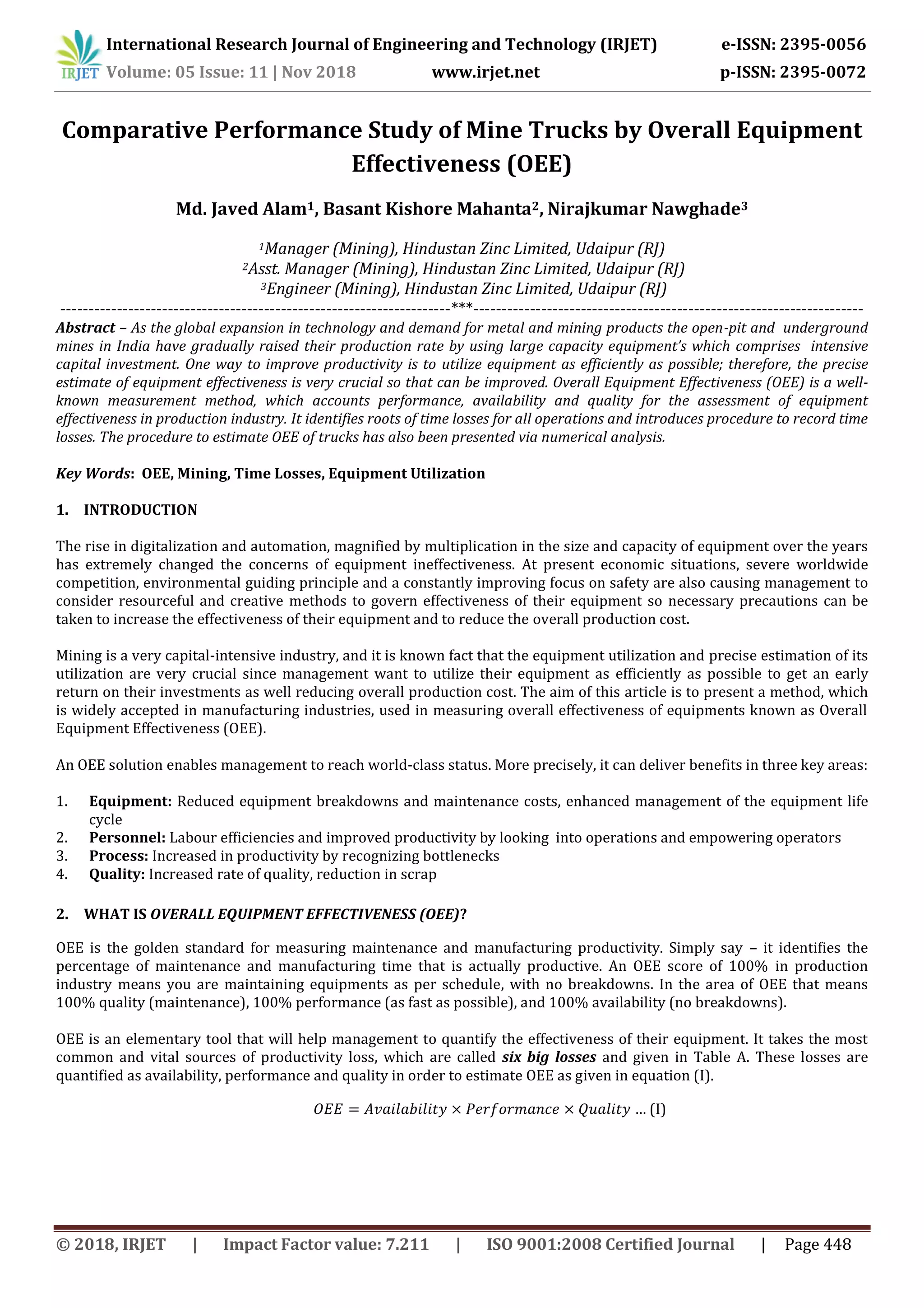 IRJET- Comparative Performance Study of Mine Trucks by Overall ...
