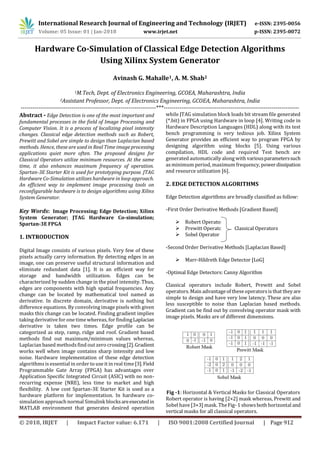 IRJET-Hardware Co-Simulation of Classical Edge Detection Algorithms using Xilinx System ...