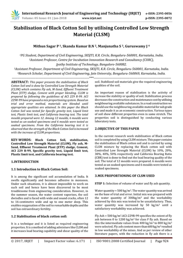 IRJET-Stabilisation of Black Cotton Soil by Utilising Controlled Low ...