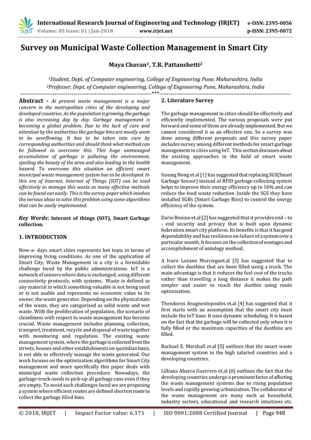 IRJET-Survey on Municipal Waste Collection Management in Smart City | PDF