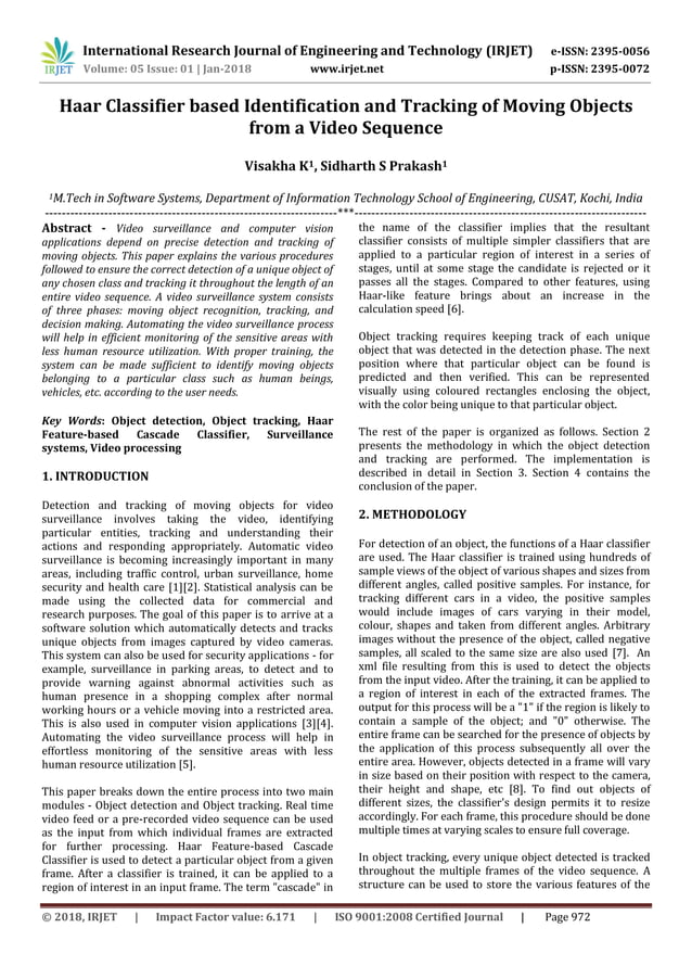 IRJET-Haar Classifier based Identification and Tracking of Moving Objects from a Video Sequence ...