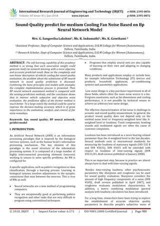 IRJET-Sound-Quality Predict for Medium Cooling Fan Noise based on BP Neural Network Model | PDF
