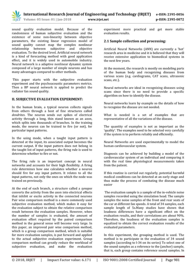 IRJET-Sound-Quality Predict for Medium Cooling Fan Noise based on BP Neural Network Model | PDF