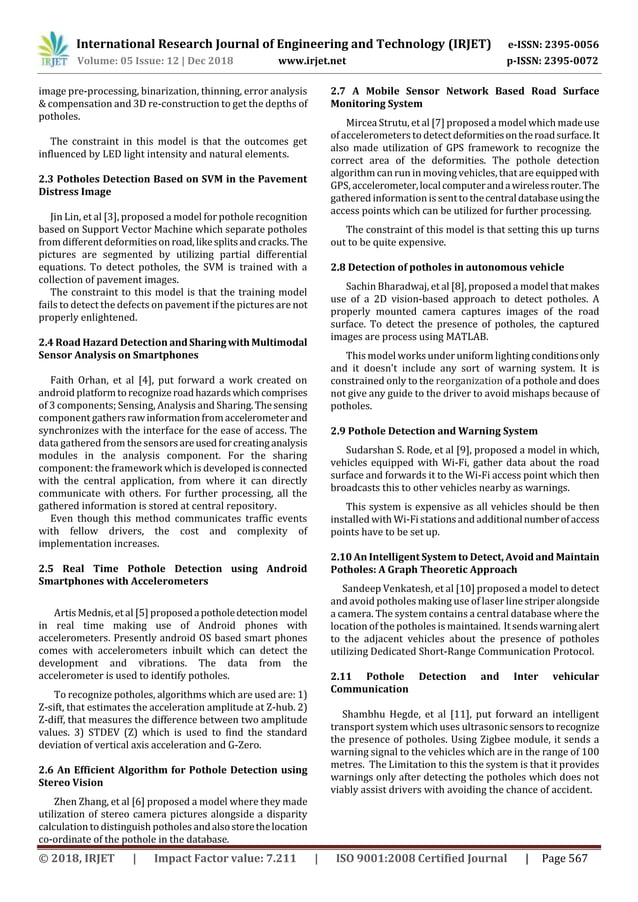 IRJET- A Review Paper on Existing Pothole Detection Methods | PDF