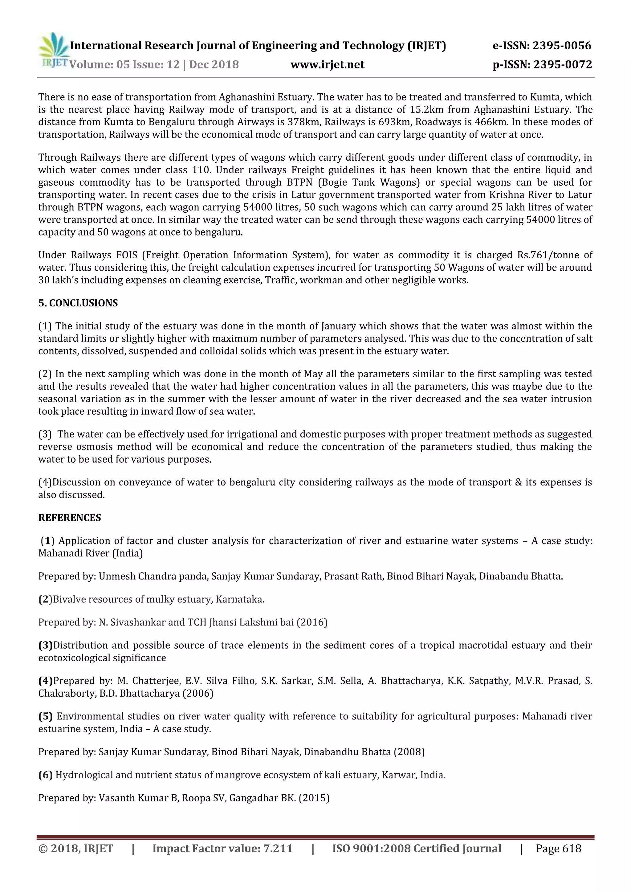 IRJET- Water Quality Analysis of Aghanashini Estuary,Karnataka –A Case Study | PDF