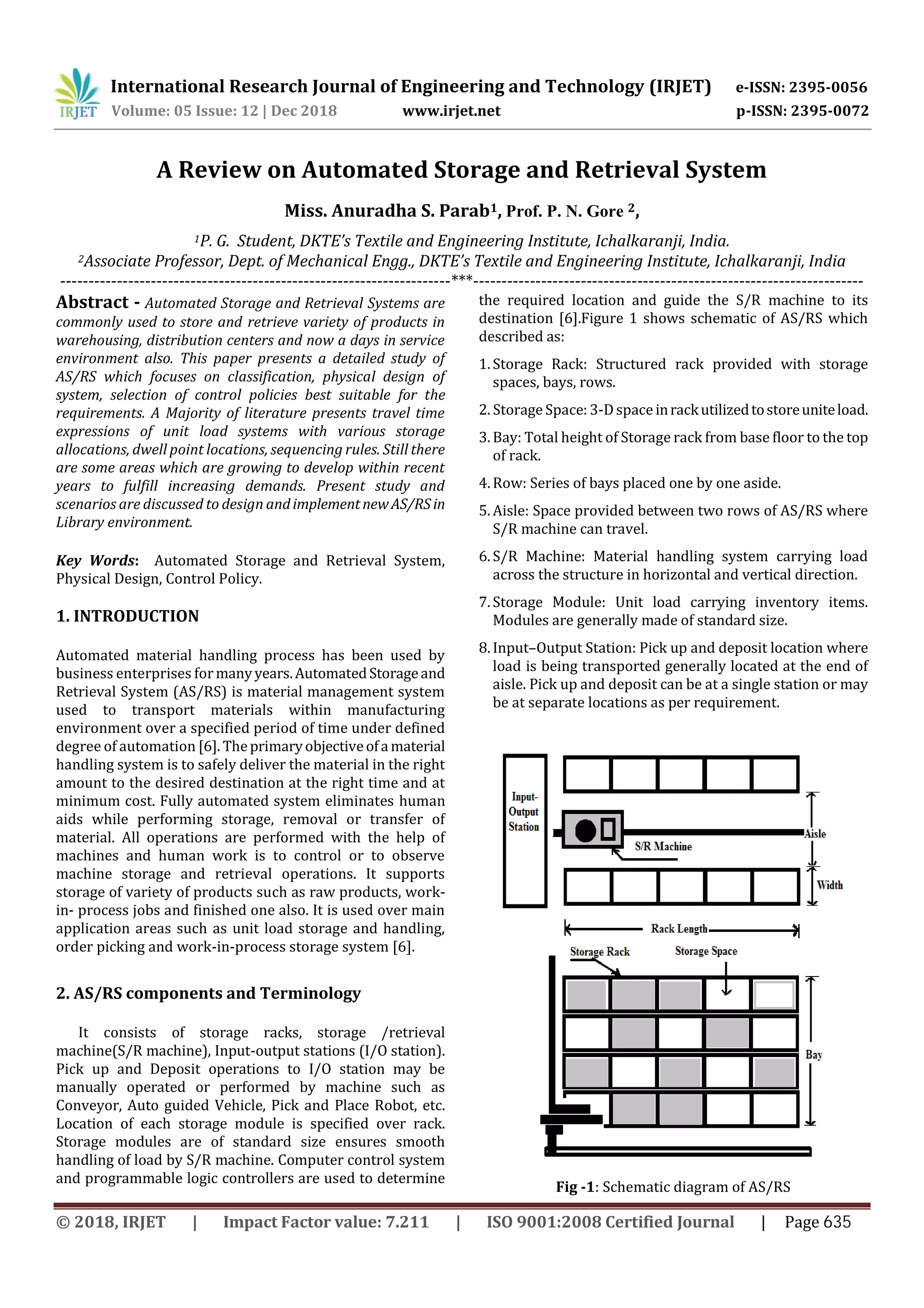 IRJET- A Review on Automated Storage and Retrieval System | PDF