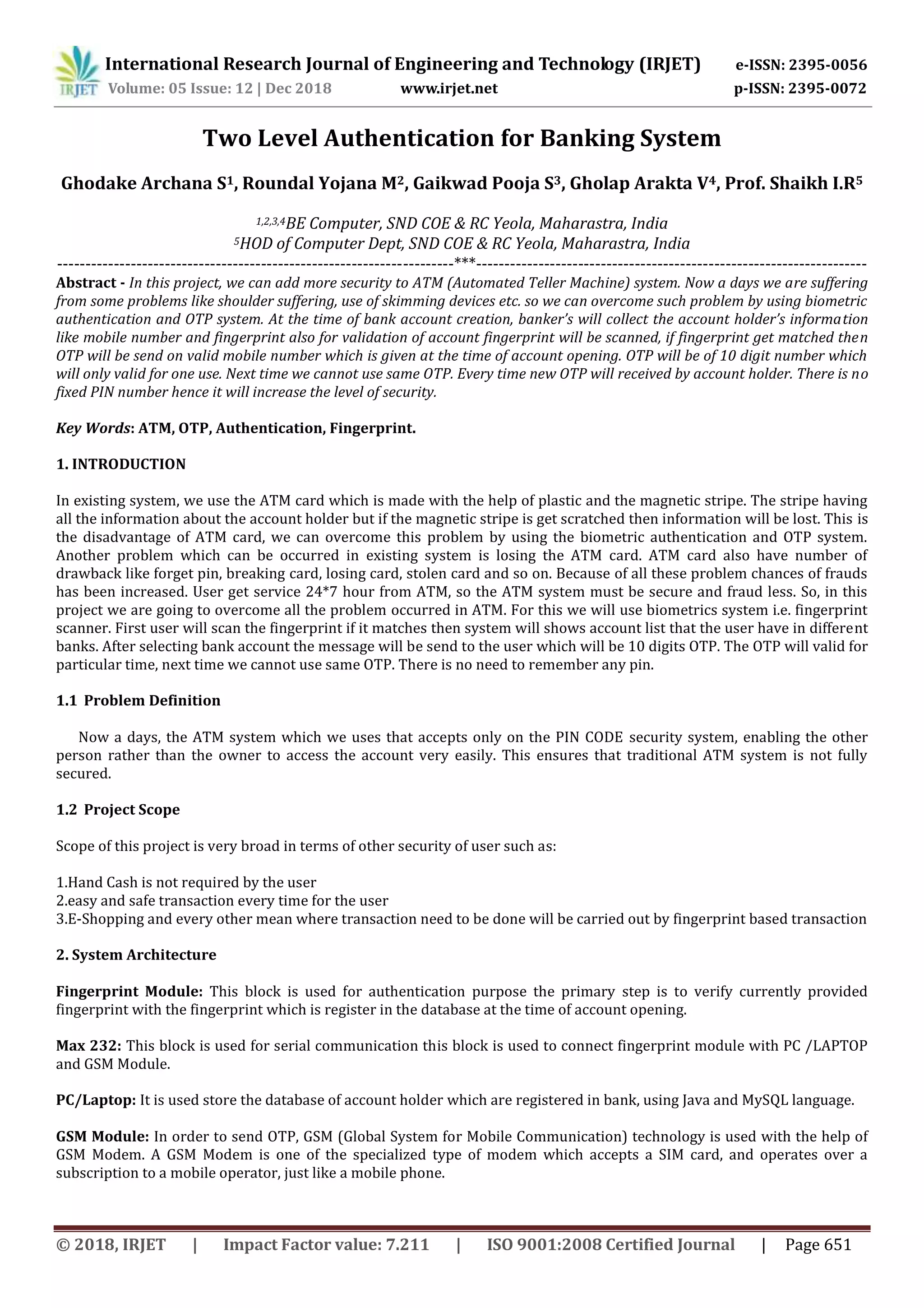 IRJET- Two Level Authentication for Banking System | PDF