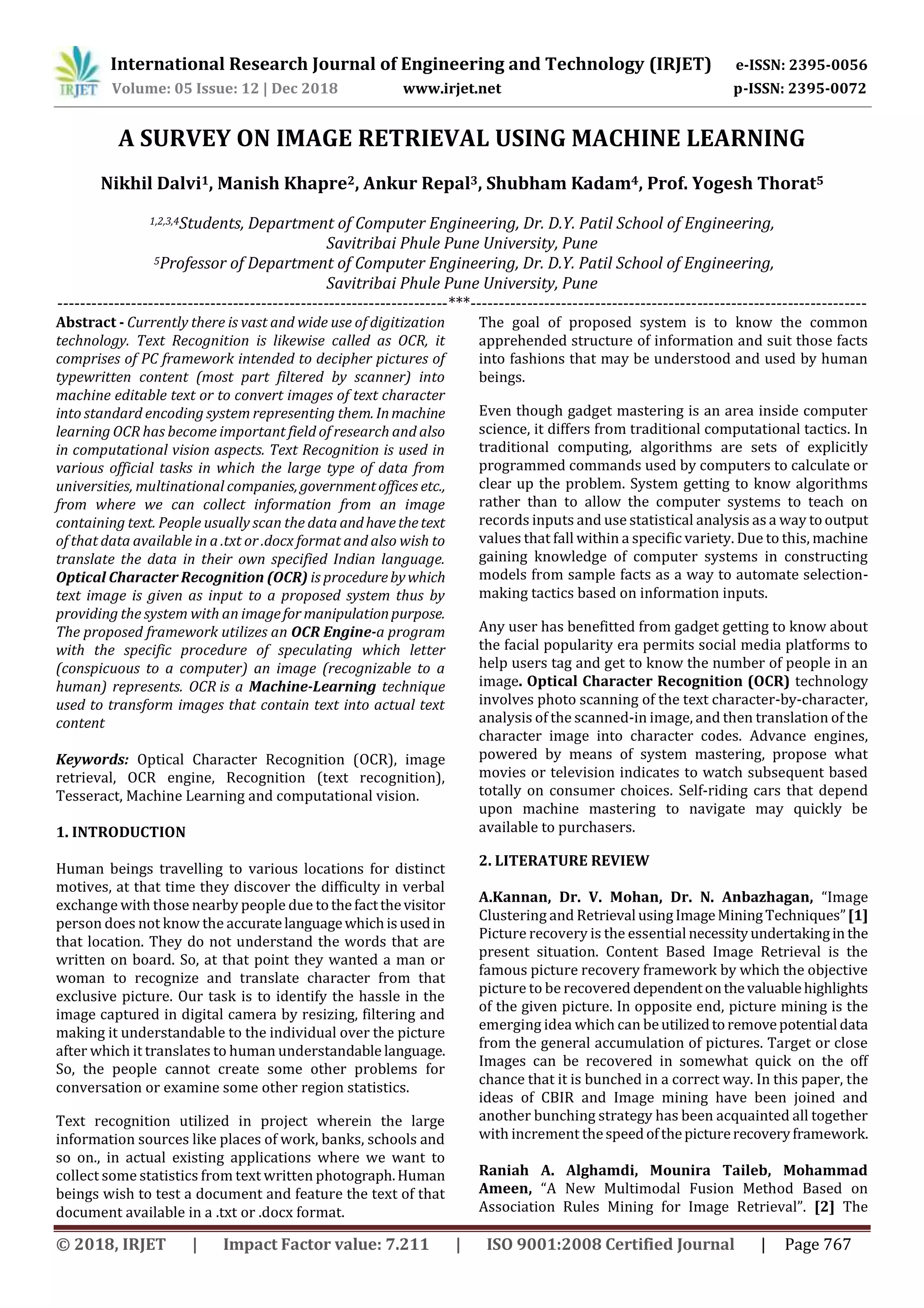 IRJET- A Survey on Image Retrieval using Machine Learning | PDF