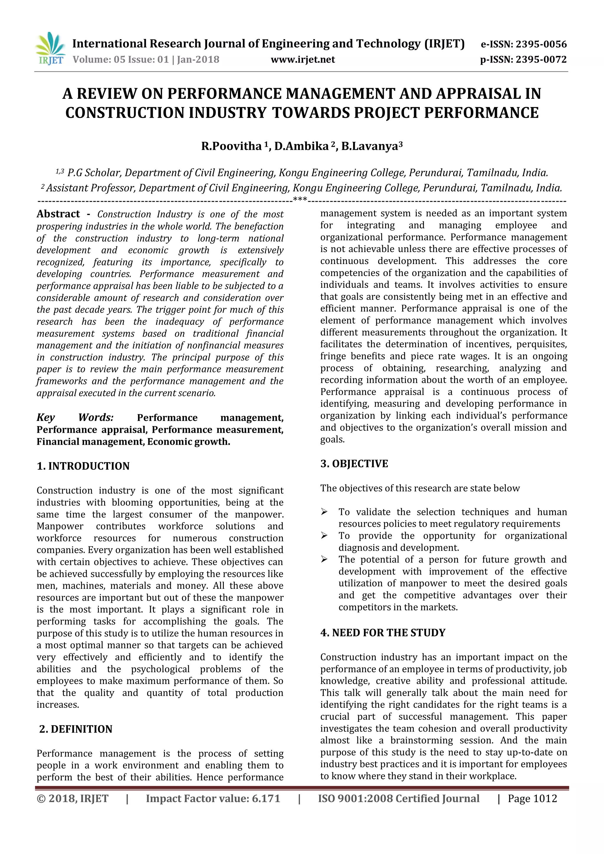 A Review on Performance Management and Appraisal in Construction ...