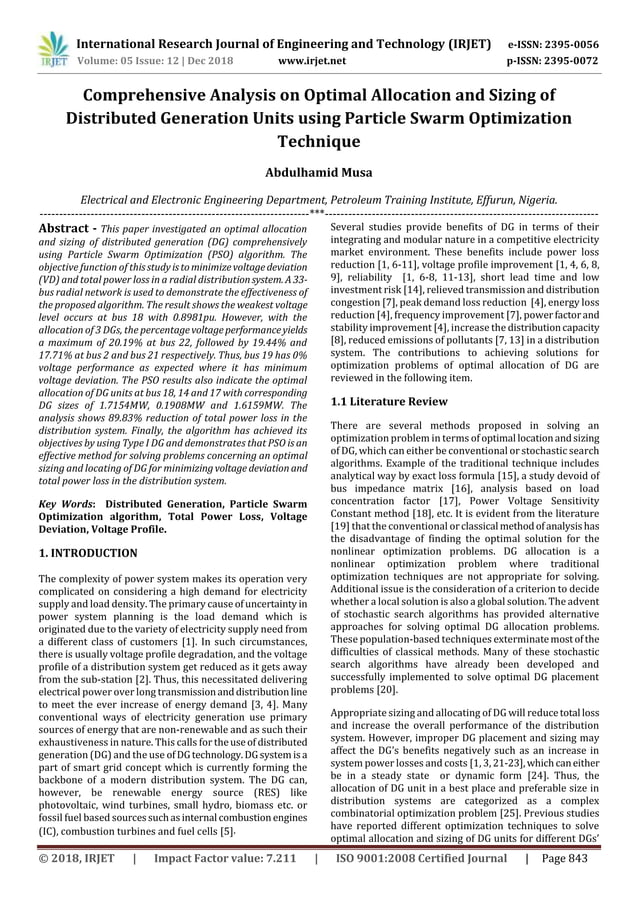 Irjet Comprehensive Analysis On Optimal Allocation And Sizing Of Distributed Generation Units