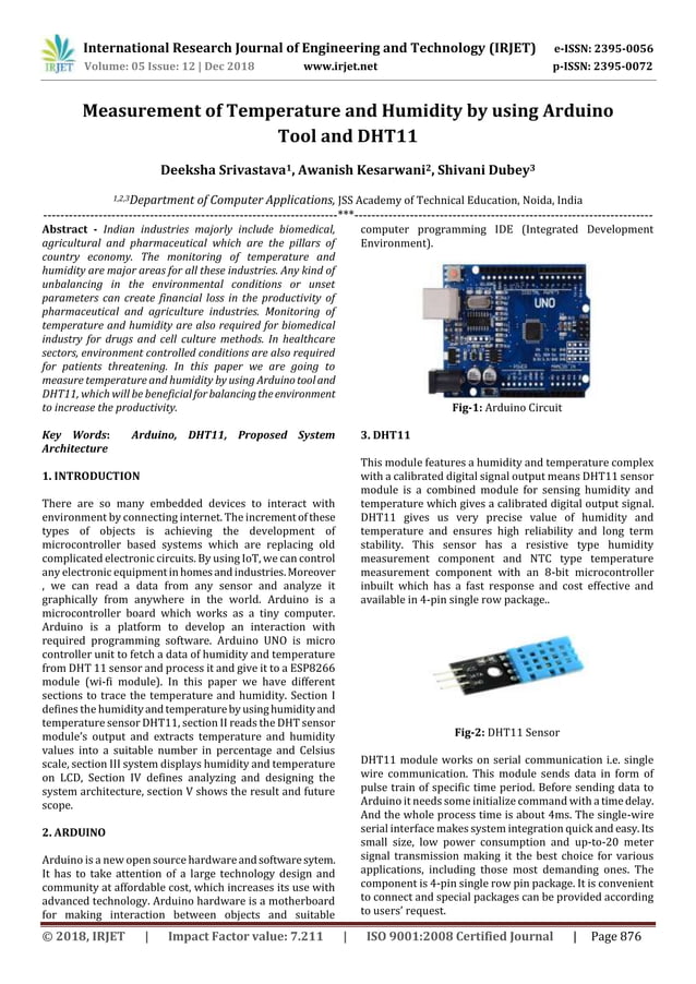 IRJET- Measurement of Temperature and Humidity by using Arduino Tool ...