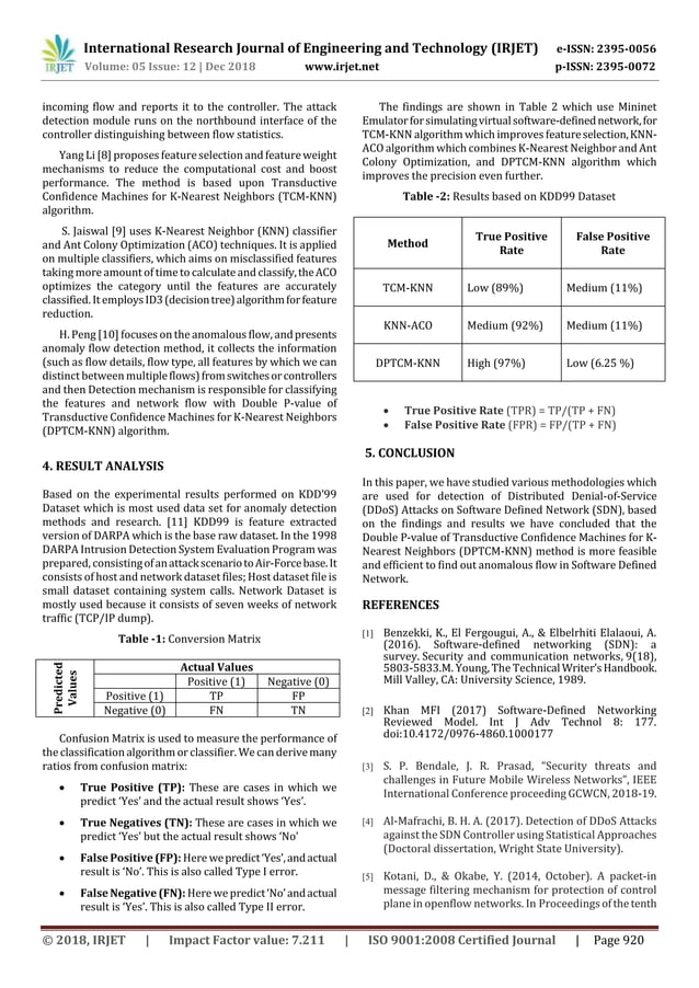 IRJET- Detection of Distributed Denial-of-Service (DDos) Attack on Software Defined Network (SDN ...