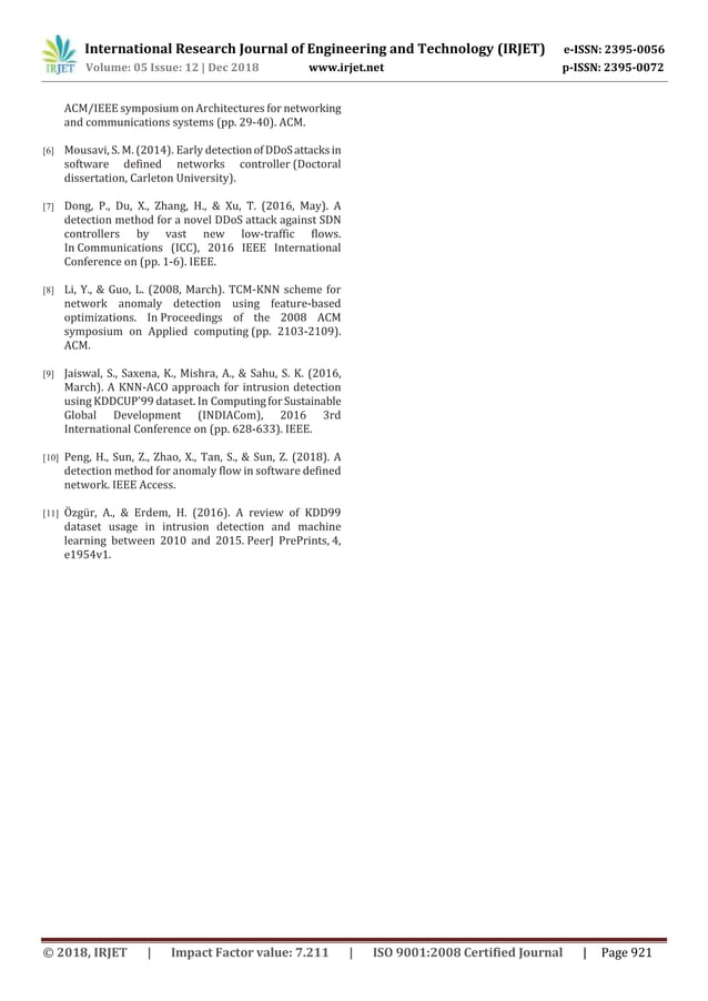 IRJET- Detection of Distributed Denial-of-Service (DDos) Attack on Software Defined Network (SDN ...