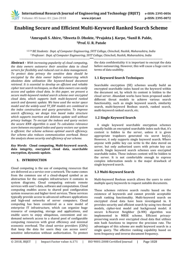 Enabling Secure And Efficient Multi Keyword Ranked Search Scheme Pdf