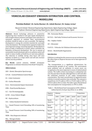 IRJET- Vehicular Exhaust Emission Estimation and Control Modelling | PDF