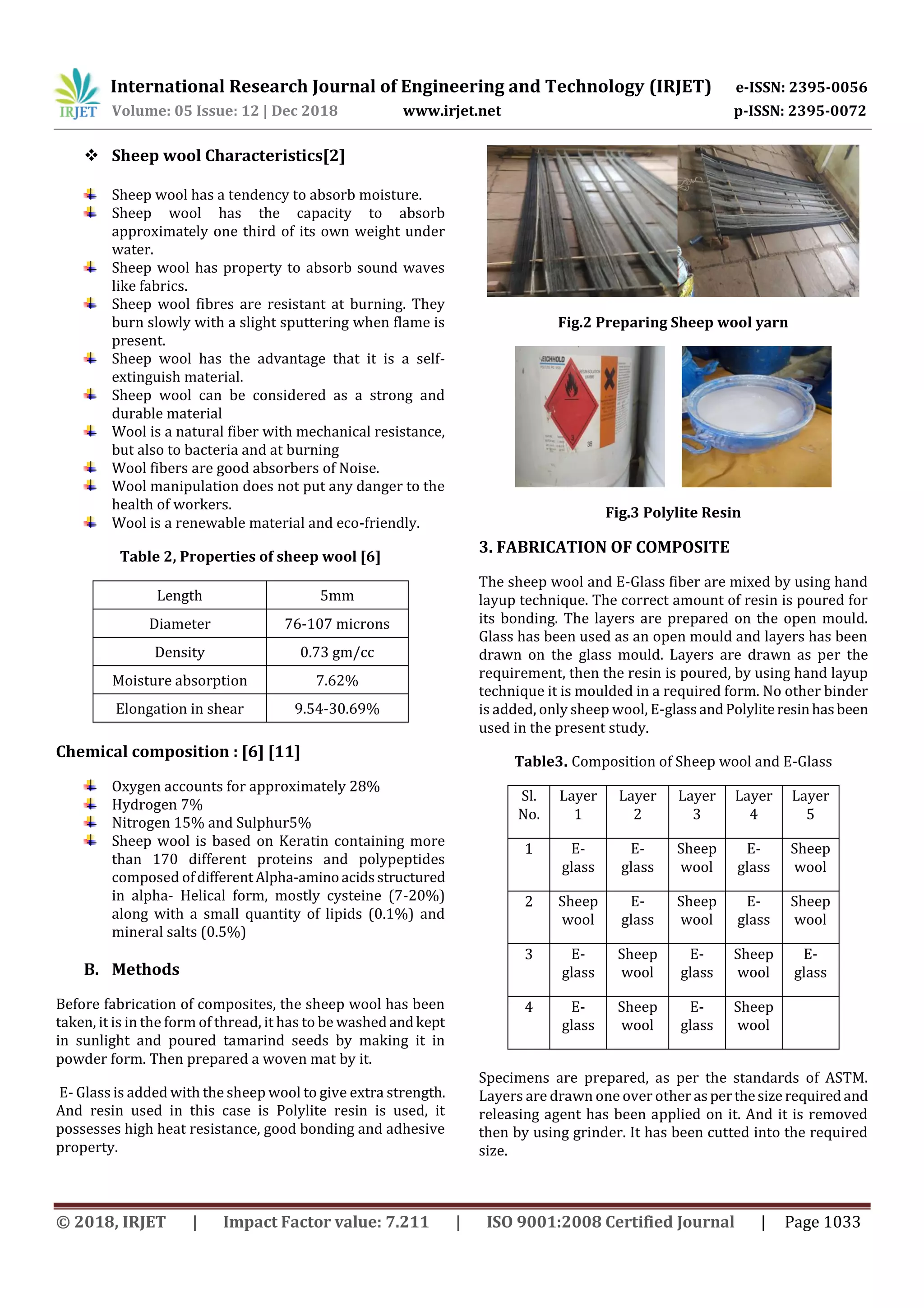 IRJET- Experimental Study on Mechanical Properties of Sheep Wool and E-Glass | PDF