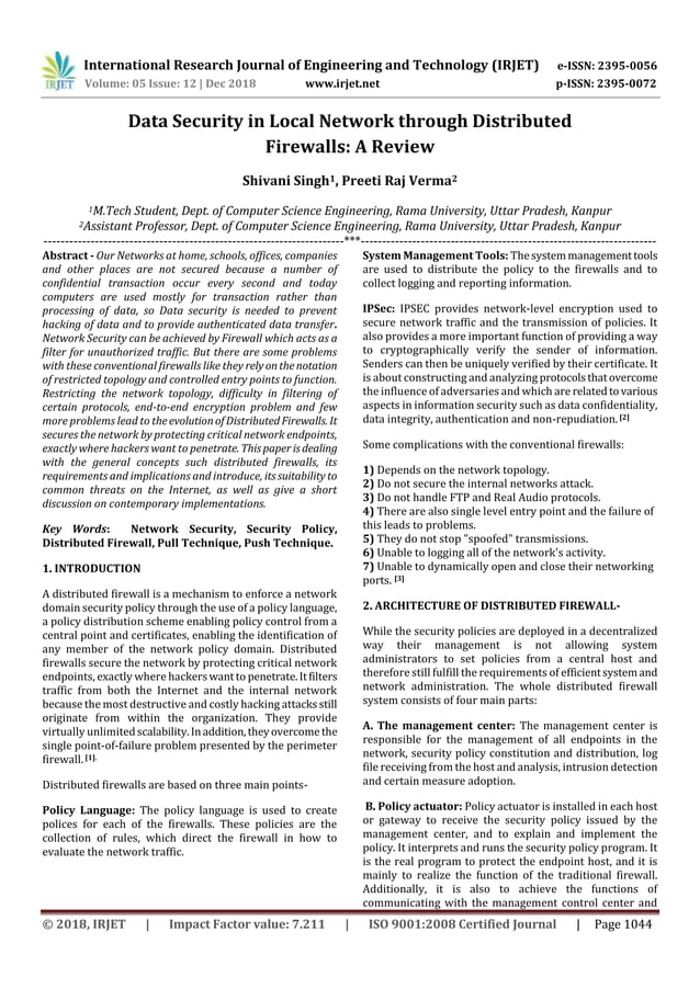 Irjet Data Security In Local Network Through Distributed Firewalls A
