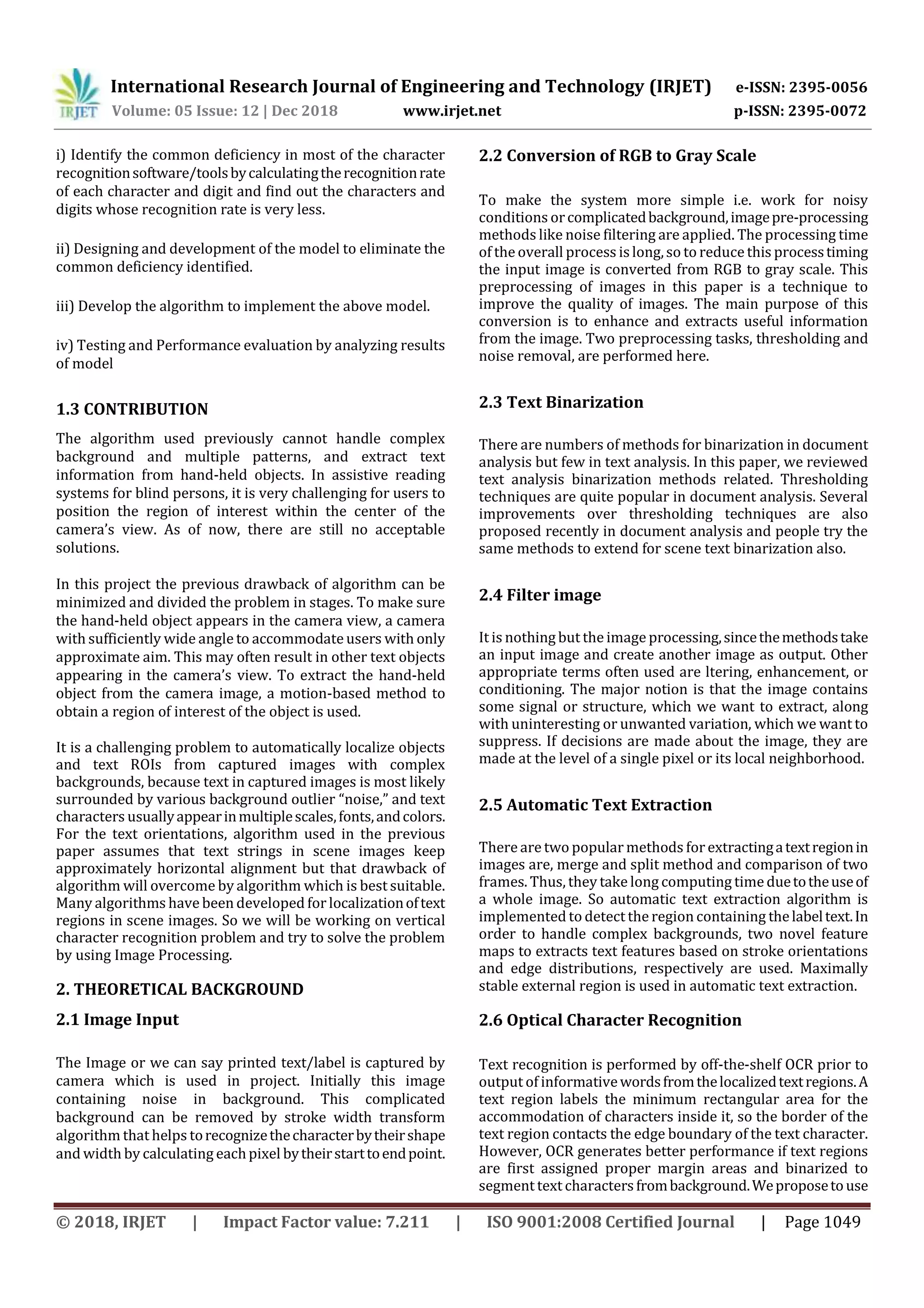 Irjet Text Recognization Of Product For Blind Person Using Matlab Pdf Desktop Publishing