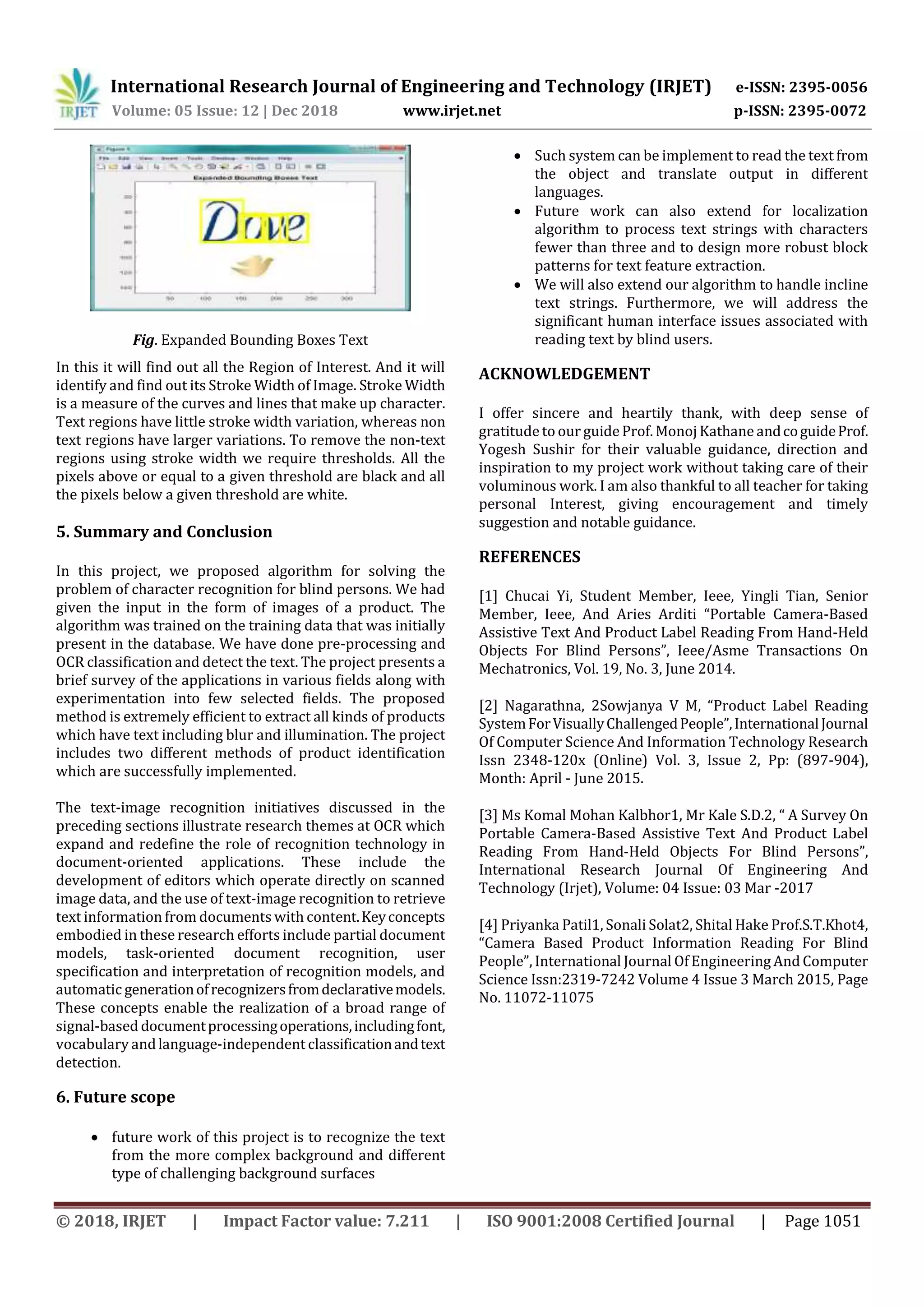 Irjet Text Recognization Of Product For Blind Person Using Matlab Pdf