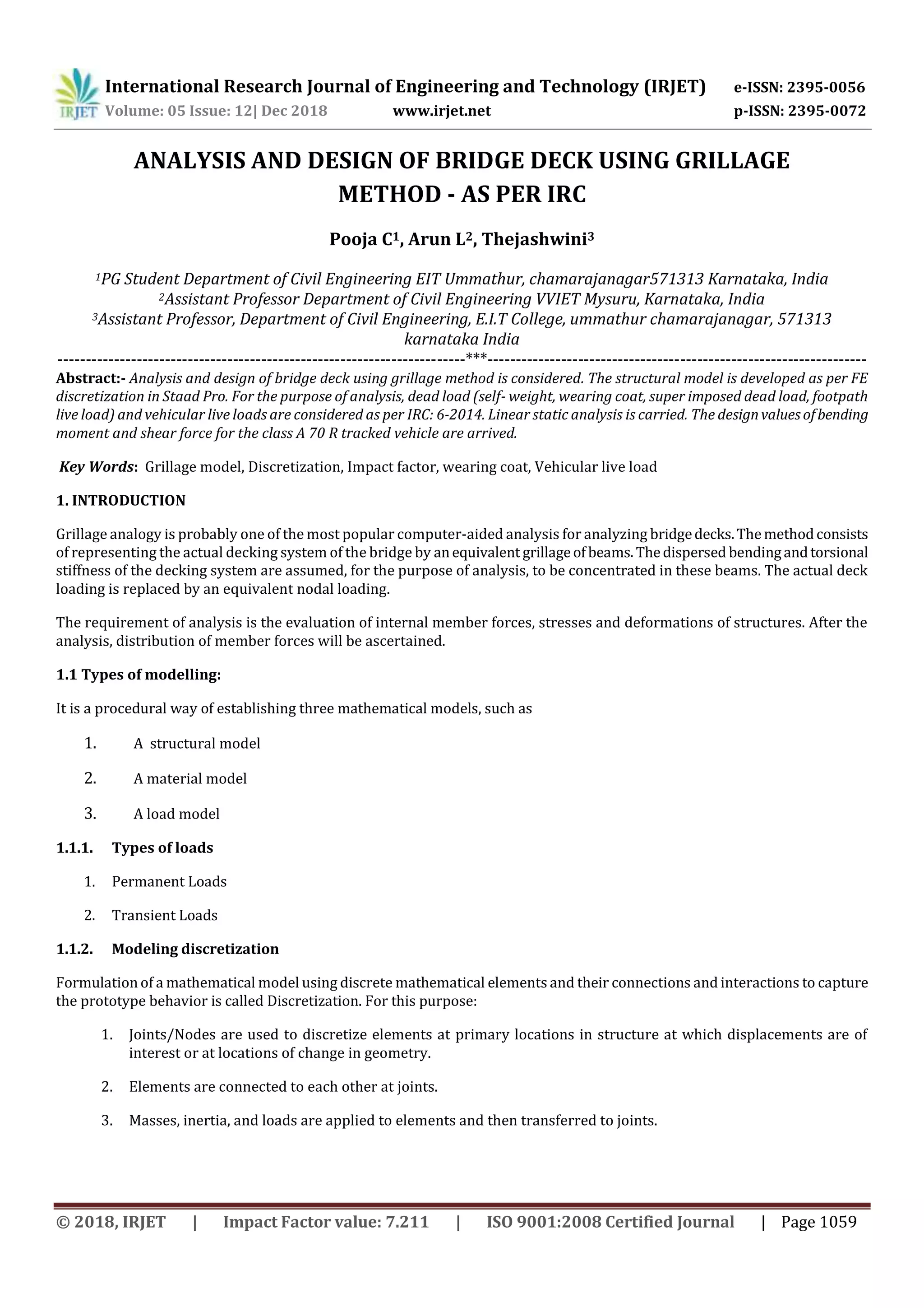 IRJET- Analysis and Design of Bridge Deck using Grillage Method - As ...