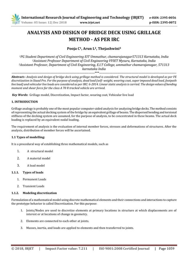 IRJET- Analysis and Design of Bridge Deck using Grillage Method - As Per IRC | PDF