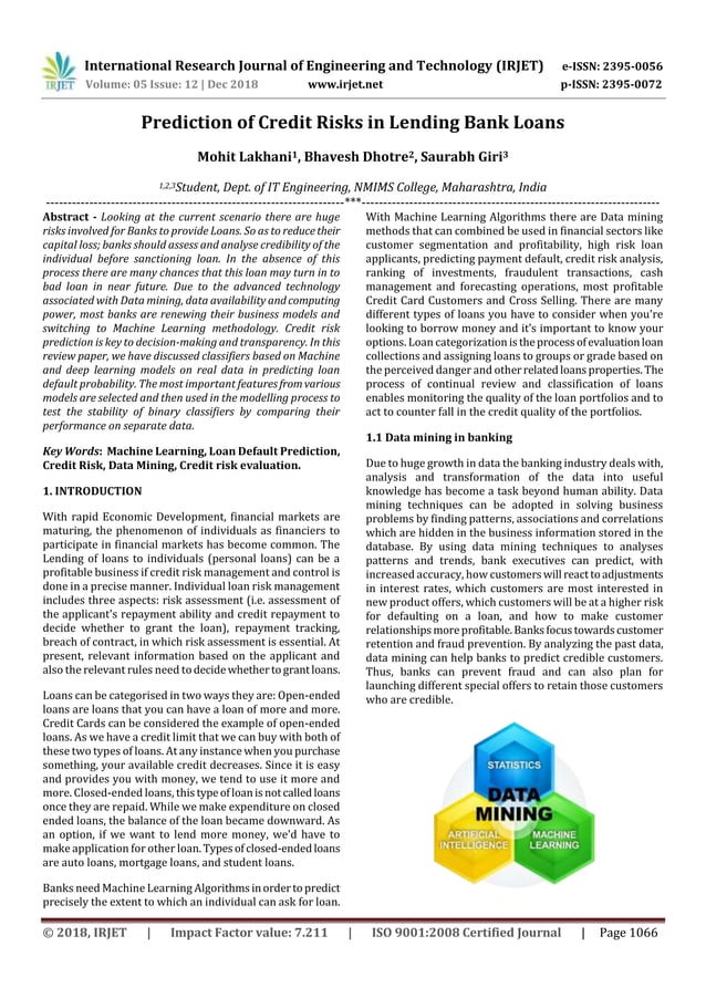IRJET- Prediction of Credit Risks in Lending Bank Loans | PDF