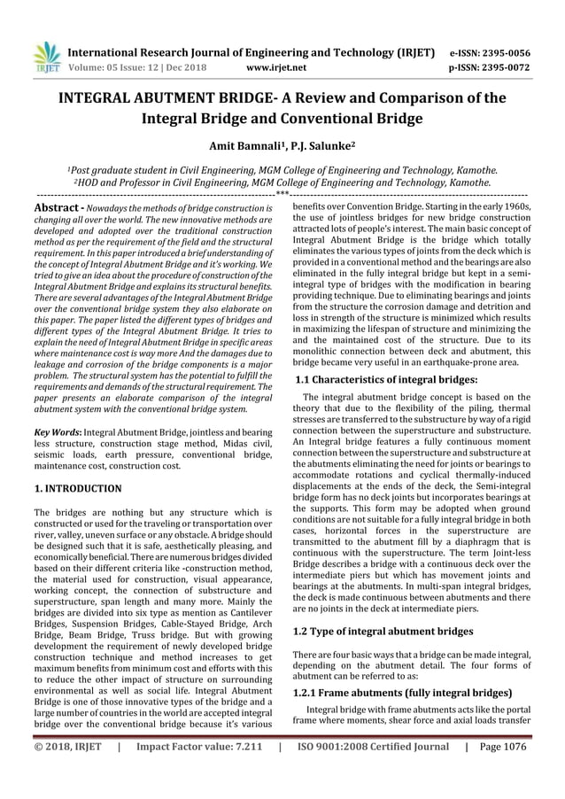 IRJET- Integral Abutment Bridge- A Review and Comparison of the ...