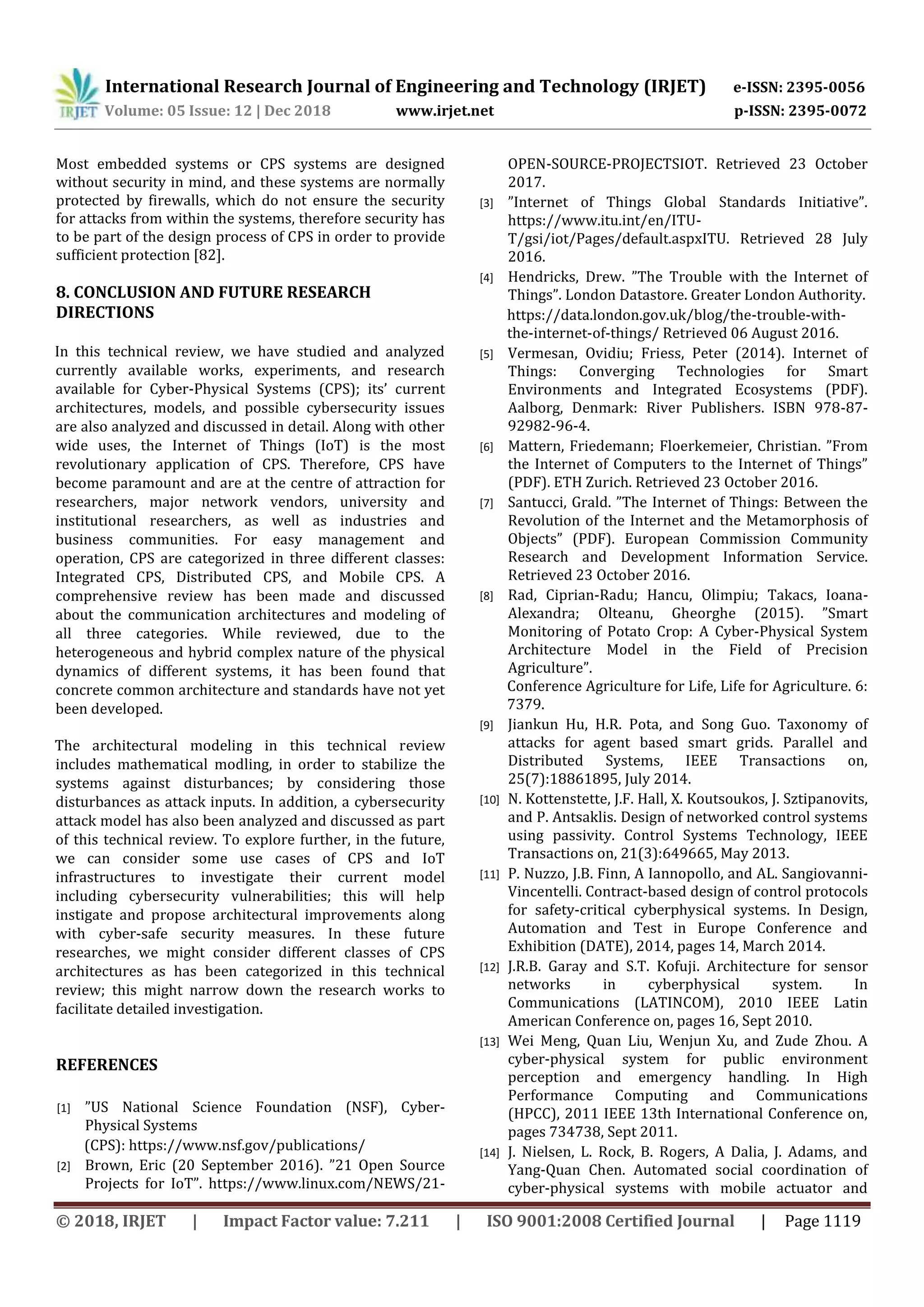 IRJET- Architectural Modeling and Cybersecurity Analysis of Cyber-Physical Systems - A Technical ...