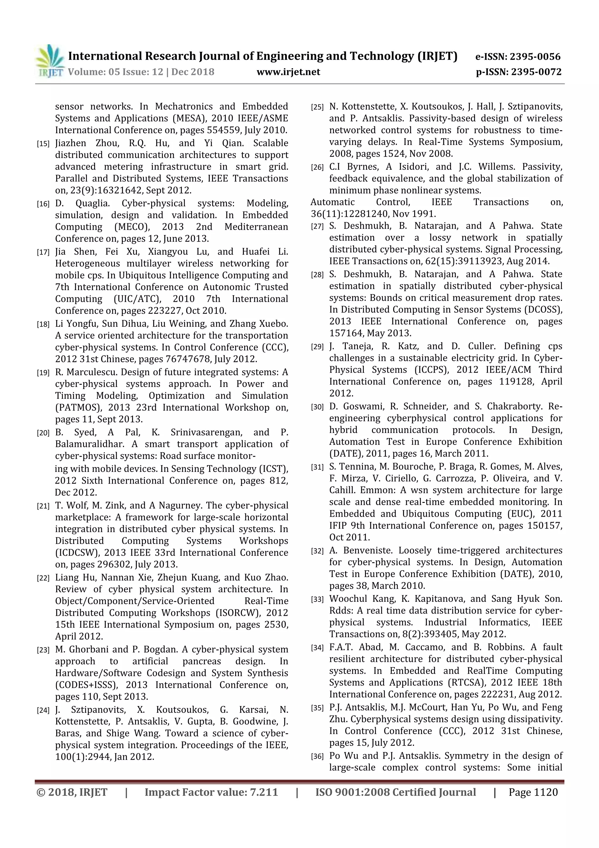 IRJET- Architectural Modeling and Cybersecurity Analysis of Cyber-Physical Systems - A Technical ...