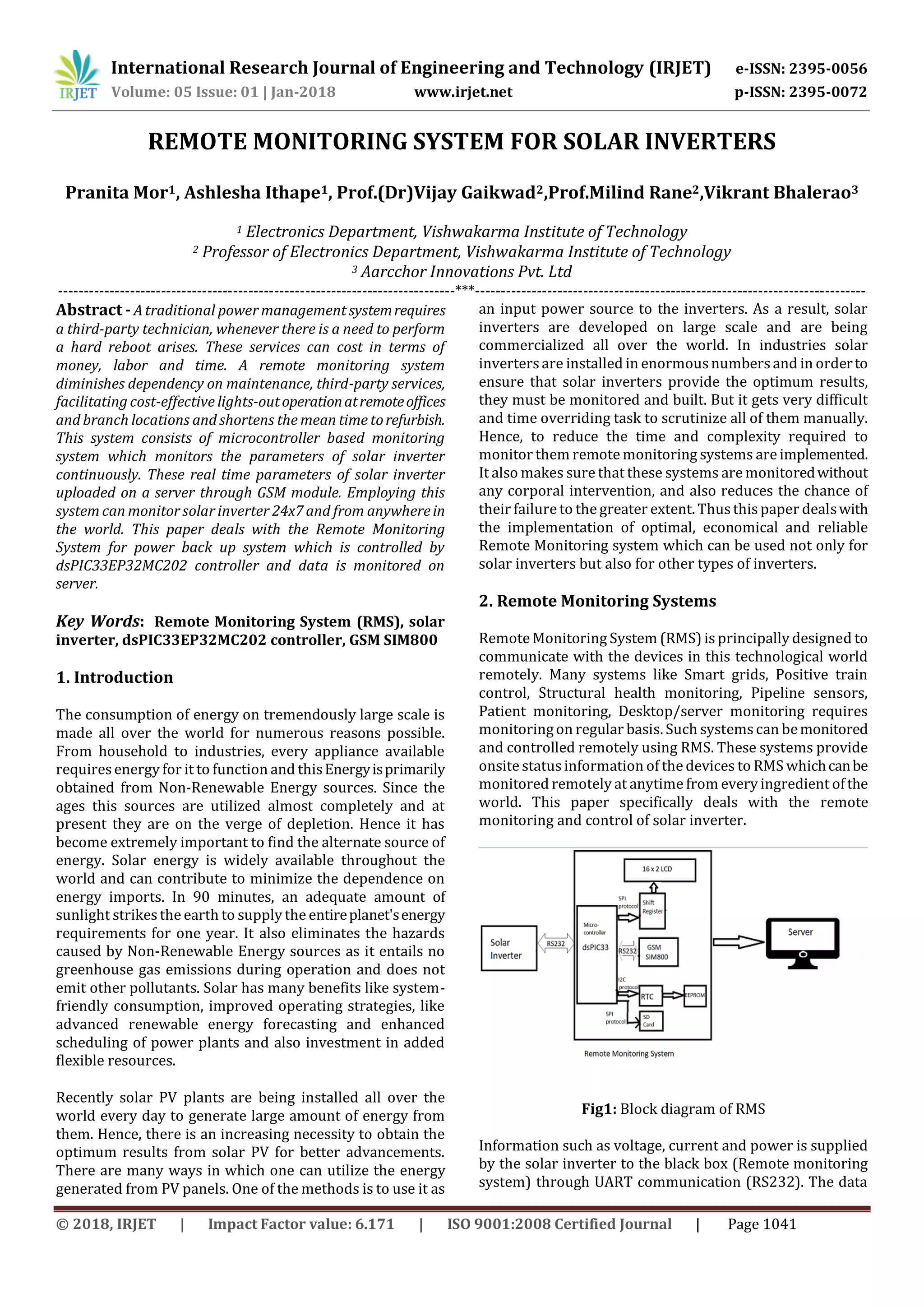 Remote Monitoring System for Solar Inverters | PDF