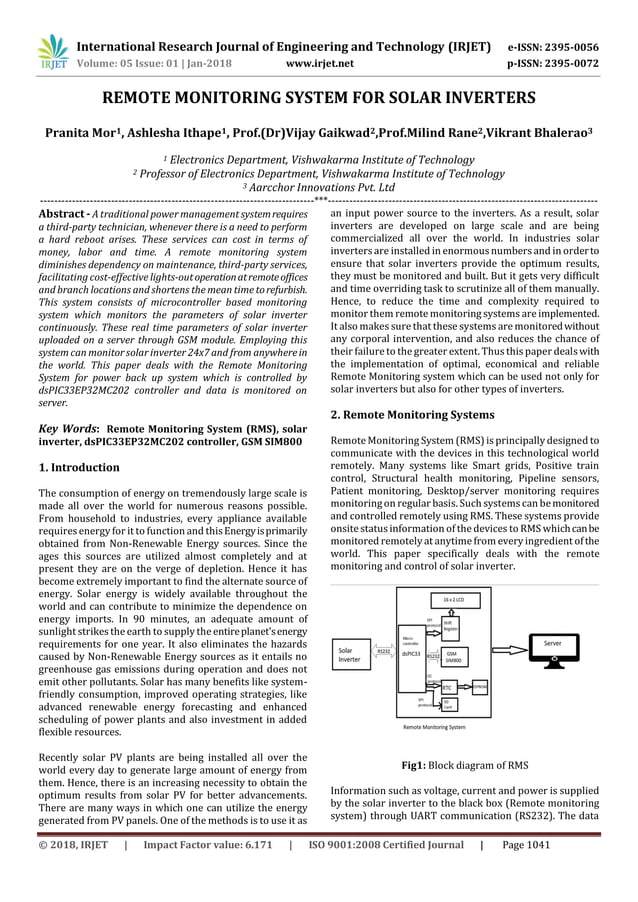 Remote Monitoring System for Solar Inverters | PDF