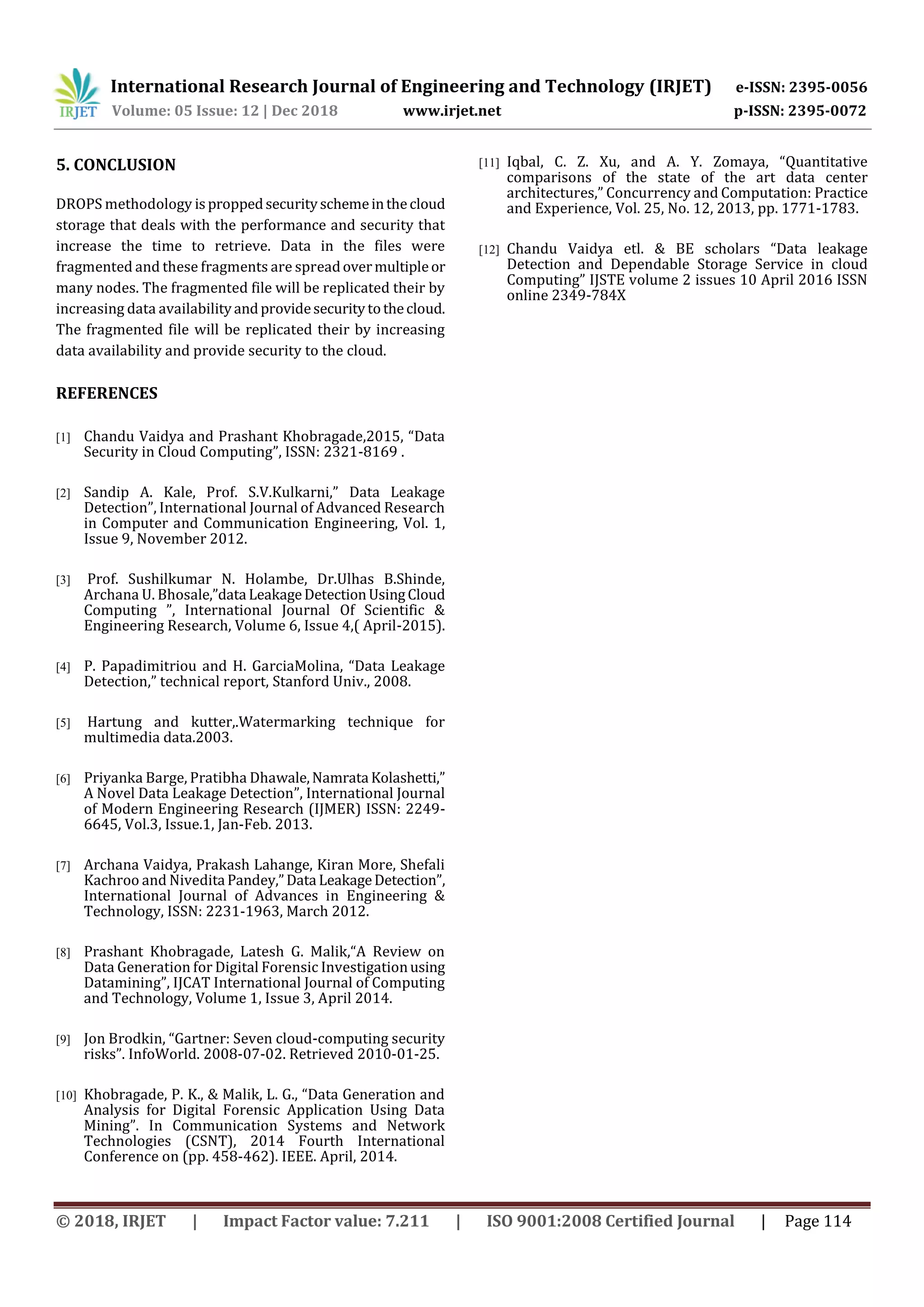 IRJET- Detecting Data Leakage and Implementing Security Measures in Cloud Computing | PDF