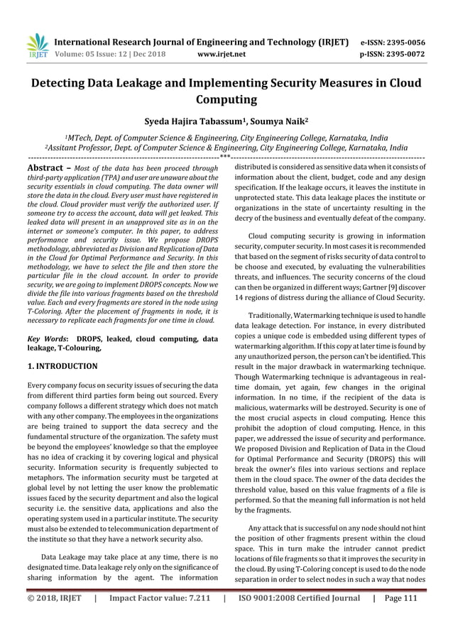 IRJET- Detecting Data Leakage and Implementing Security Measures in ... IRJET- Detecting Data Leakage and Implementing Security Measures in ...